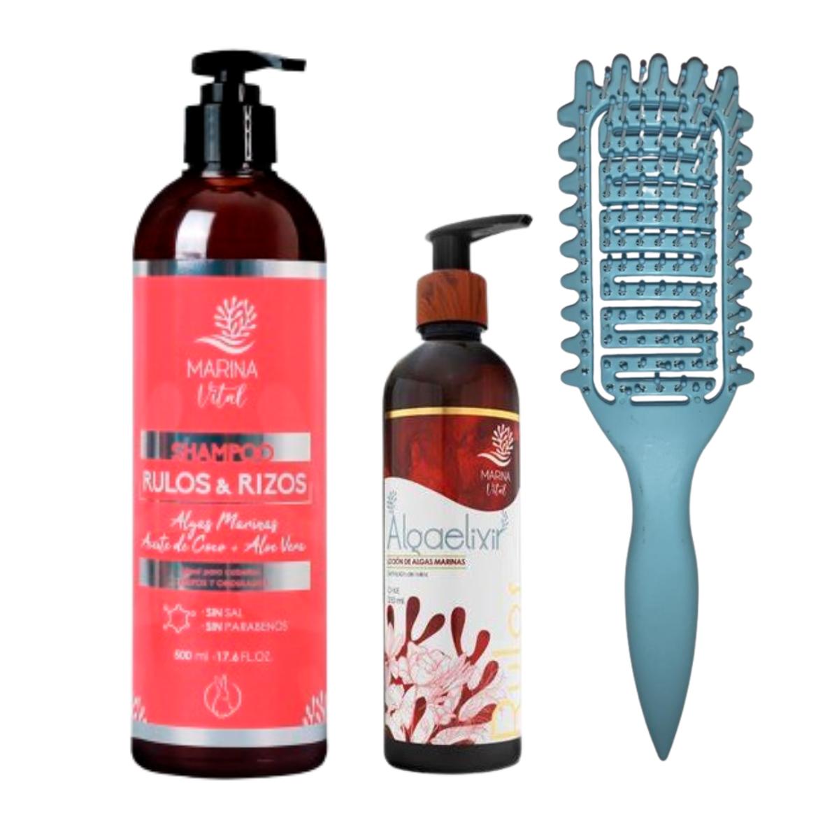 Shampoo Rizos 500ml + Algaelixir Rizos 250ml + Cepillo Rizos ...